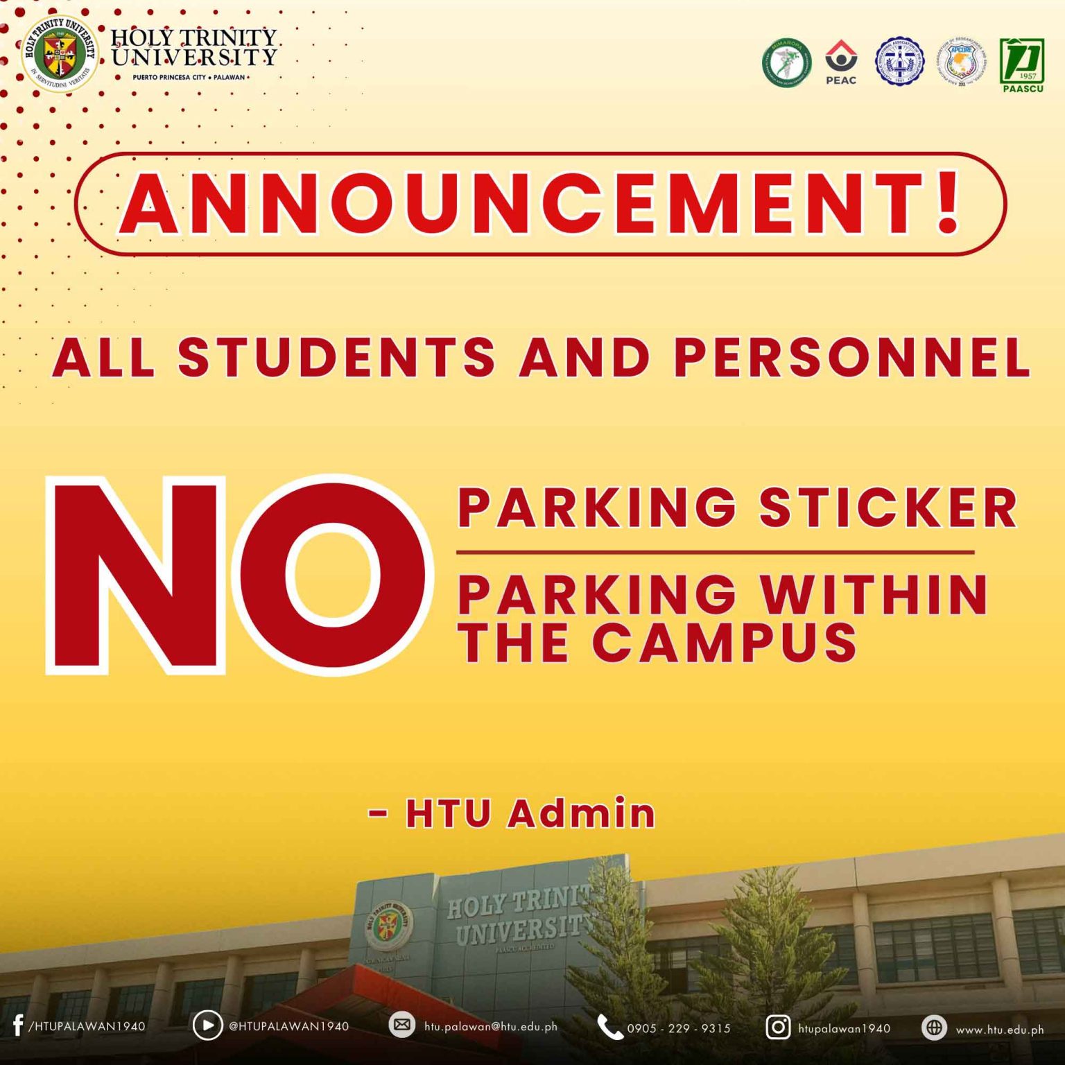 Announcement: Parking Sticker Inspection – Official Website of Holy ...